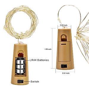 osteplus Wine Bottle Lights with Cork, 6 Pack Mini Fairy String Lights Battery Operated with 6 Replacement Batteries, Party Decoration for Wedding Christmas Halloween Bar Mason Jar - Warm White