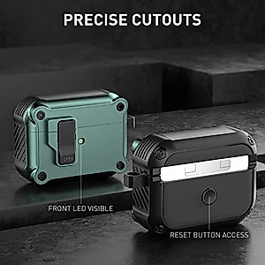 Winproo Armor Airpods Pro Case Cover with Lock Clip, Military Hard Shell Full-Body Shockproof Protective Case Skin with Keychain for Airpods Pro [Green]