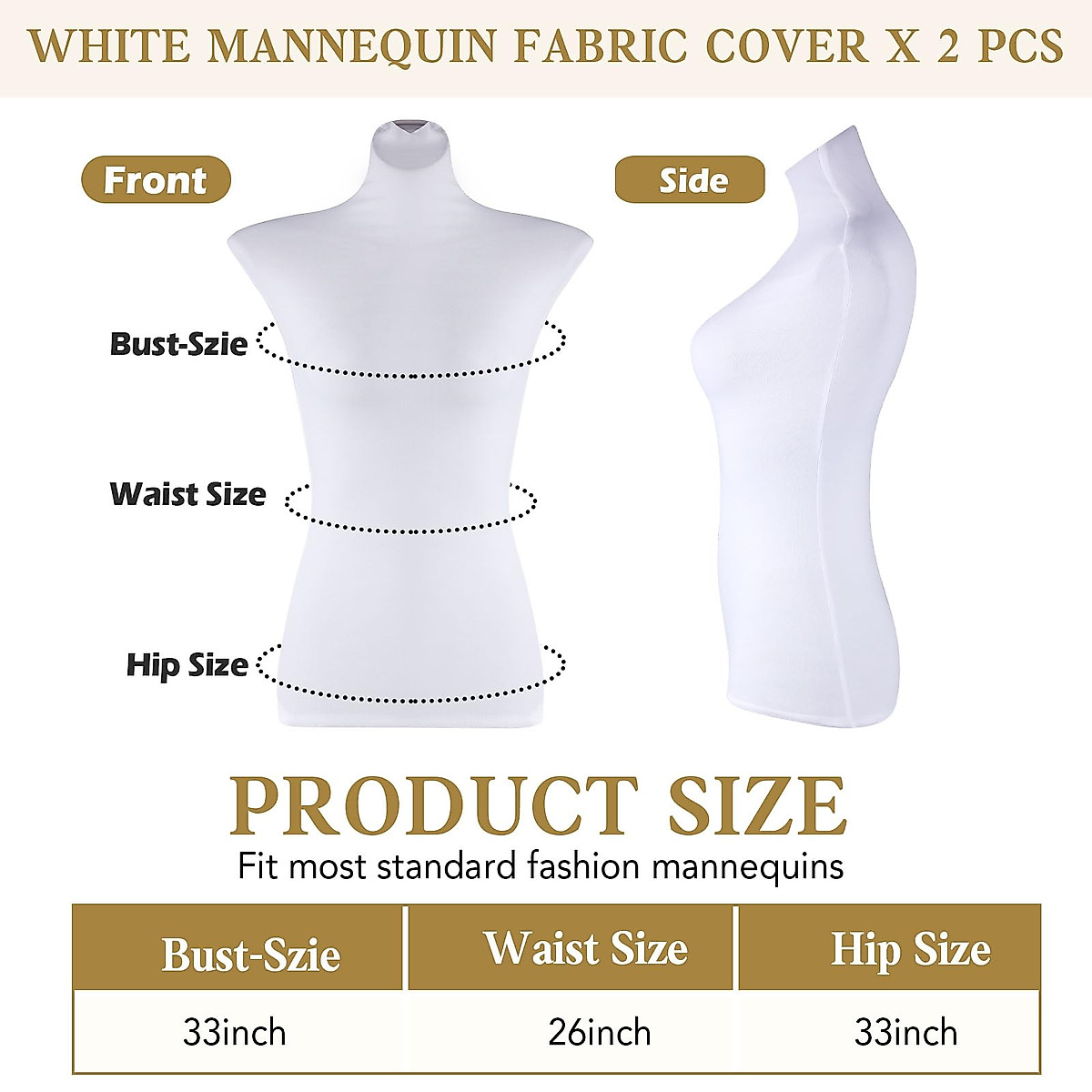 Peryiter 2 Pieces Mannequin Fabric Cover Upper Body Mannequin Cover Soft Stretchy Clothing Mannequin Cover for Retail Boutique Store Form Dummy Model Display Fitting Styling(White)