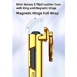 BAILI Galaxy Z Flip5 Case with Ring,Galaxy Z Flip5 Case with Magnetic Hinge,Z Flip5 Case with Leather,Military Grade Drop Protective Flip 5 Case with Electroplated Frame-Orange