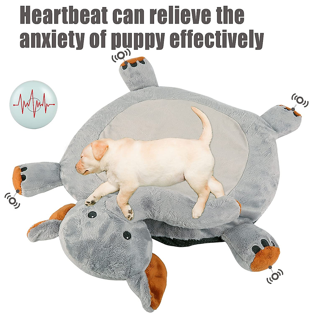 WEOK Heartbeat Puppy Toy, Dog Anxiety Relief Toys with Heartbeat, Dog Heartbeat Toy Bed Mat for Anxiety, Puppy Heartbeat Sleep Aid Comfort Toy for Puppy Dogs Cats Pets
