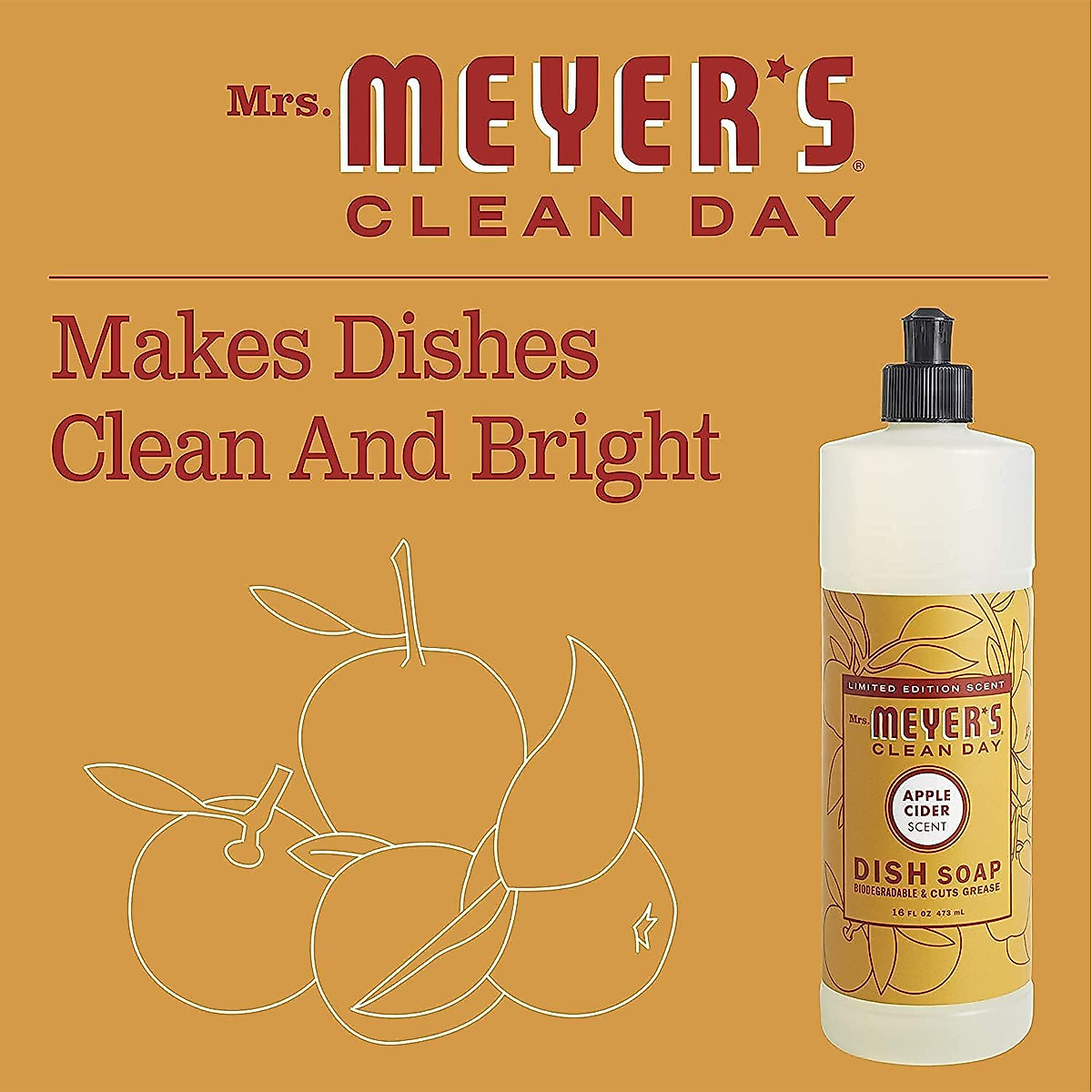 MRS. MEYER'S CLEAN DAY Variety, 1 Mrs. Meyer's Liquid Dish Soap Apple Cider, 16 OZ, 1 Mrs. Meyer's Liquid Dish Soap Mum, 16 OZ, 1 CT