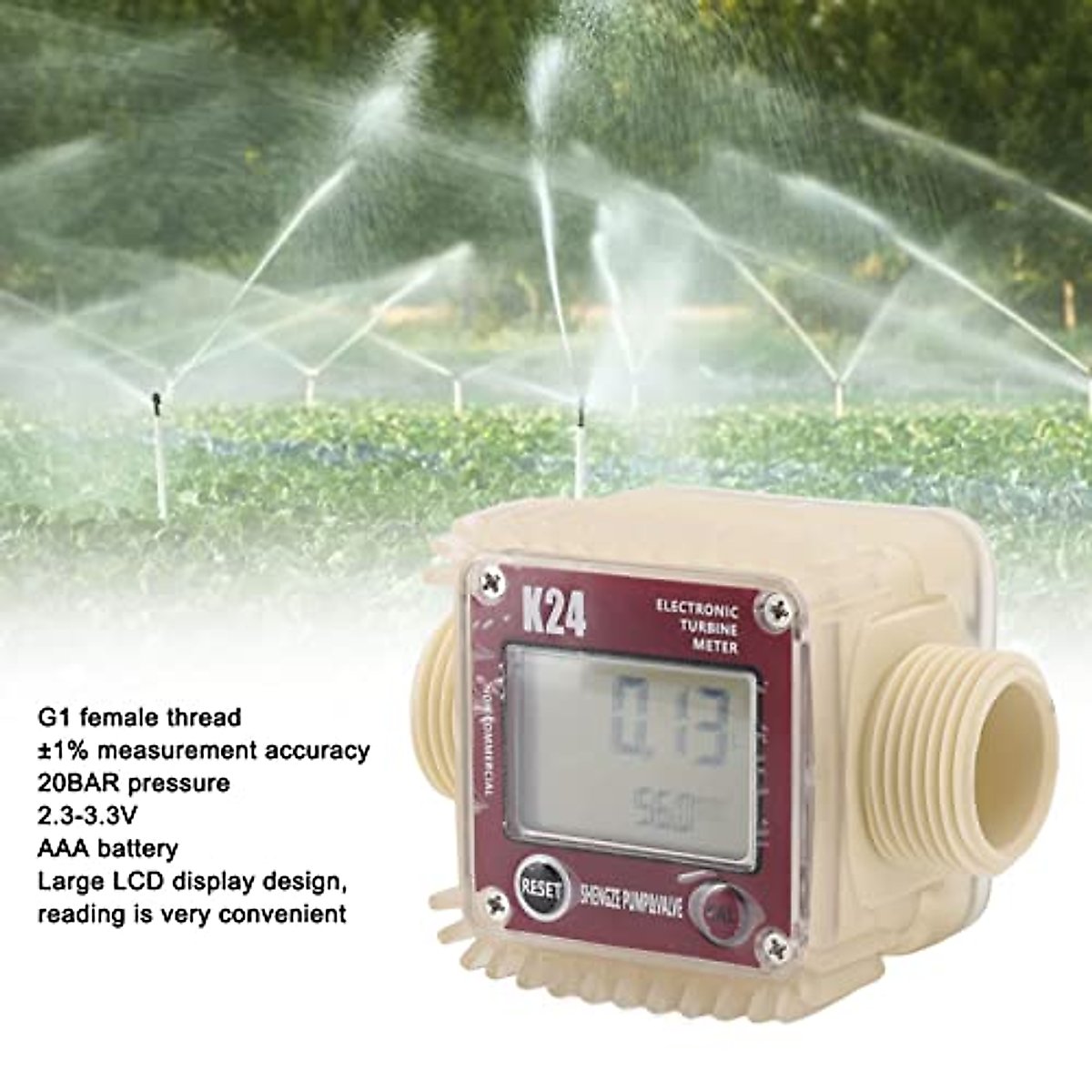 Digital Turbine Flow Meter, G1 Female Thread High Accuracy Modular Design Large LCD Display 4 Measure Units Electronic Fuel Meter for Gasoline for