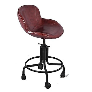 Topower Antique Industrial Design Metal Adjustable Height Kitchen Dining Breakfast Chair Industrial Style Bar Stool Fully Welded Maroon PU Leather Seat