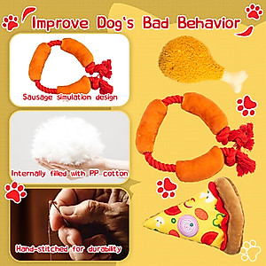 Squeaky Toys for Dogs – Fun Interactive Food-Themed Set，Pizza，Drumstick，and Sausage Rope，Durable Tug Toy and Chew Toy，Ideal for Small & Medium Dogs and Strong Chewer，Safer Non-Toxic Materials