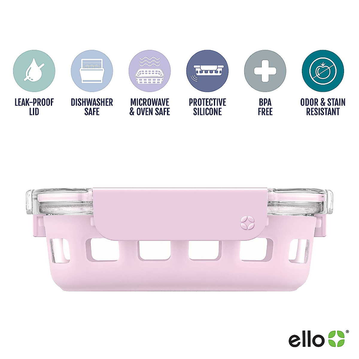 Ello DuraGlass Glass Food Storage Containers - Meal Prep Container with Silicone Sleeve and Airtight Durable Tritan Lid, 1.75 Cup, Cashmere Pink