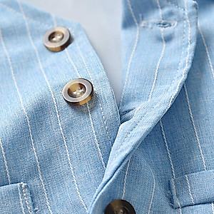 Tem Doger Baby Boys Formal Suit Toddler Gentleman Set Dress Slim Fit Long Sleeve Shirt+Blue Vest+Pants Outfits Tuxedo (90/12-18 Months, blue2)