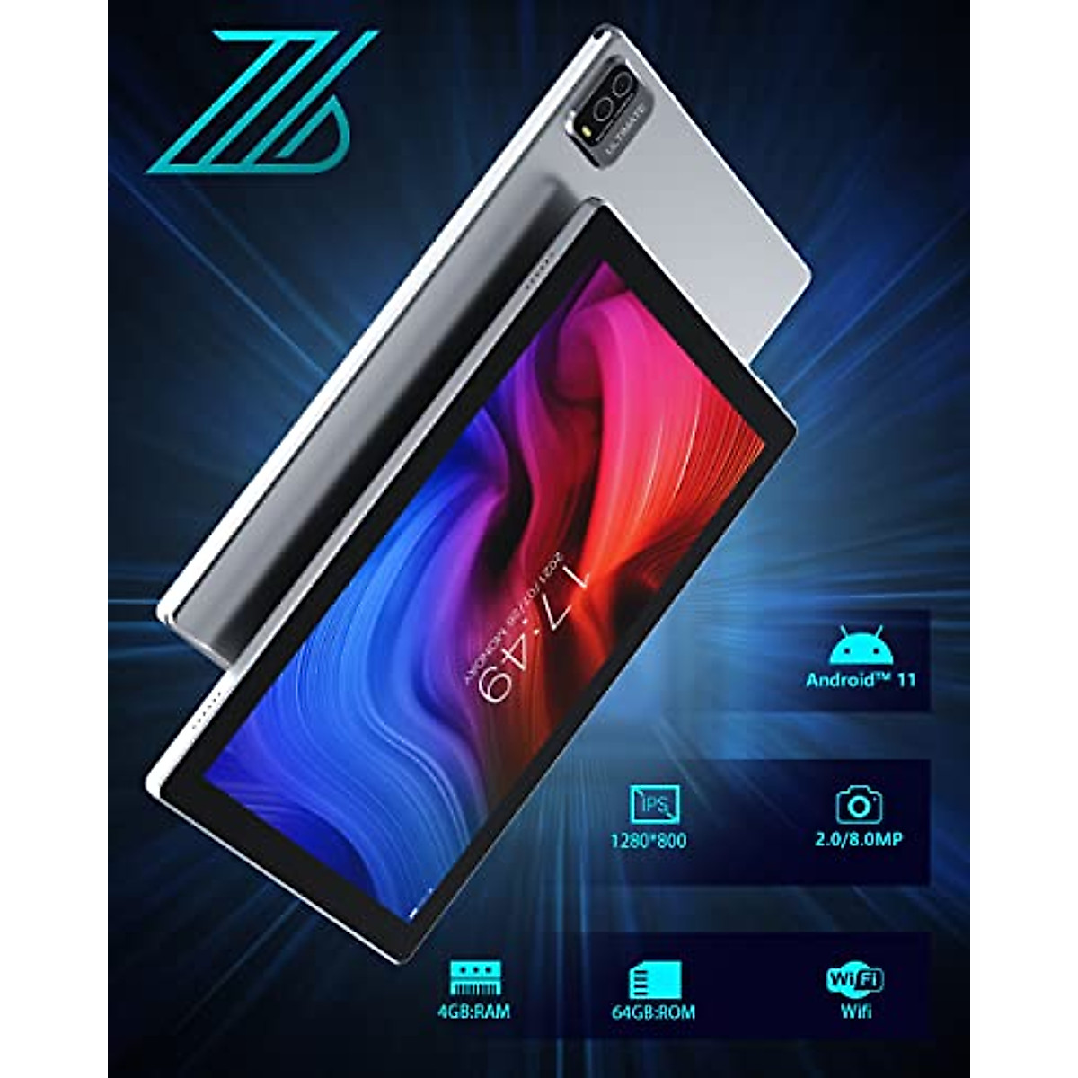 ZZB Tablet 10 Inch Android 11 Tablets, 64GB ROM 512GB Expand，6000mah Battery, Quad-Core Processor 4GB RAM Tableta, 8MP Camera WiFi BT GPS FM 10.1'' IPS HD Touch Screen, 10 in Tabletas.