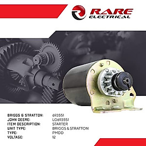 Rareelectrical New Cylinder Starter Motor Compatible With Briggs & Stratton 693551-14 Tooth, Craftsman Lawnmower Steel Flywheel, John Deere LG693551 - Briggs and Stratton Motors for Riding Mowers