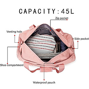HOKEMP Sports Gym Bag Travel Duffel Weekender Bag Shoe Compartment with Wet Pocket for Men and Women (Pink)