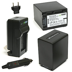 Wasabi Power Battery (2-Pack) and Charger for Sony NP-FV100 and Sony DCR-SR15, SR21, SR68, SR88, SX15, SX21, SX44, SX45, SX63, SX65, SX83, SX85, FDR-AX100, HDR-CX105, CX110, CX115, CX130, CX150, CX155, CX160, CX190, CX200, CX210, CX220, CX230, CX260V, CX2
