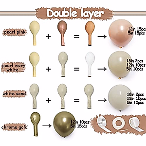 White Sand Gold Balloon Garland Double Stuffed Pearl Pink Balloon Ivory White Balloon Arch Kit Metallic Chrome Gold Balloons For bridal shower Boho Neutral Baby Shower Wedding Birthday Party Decor