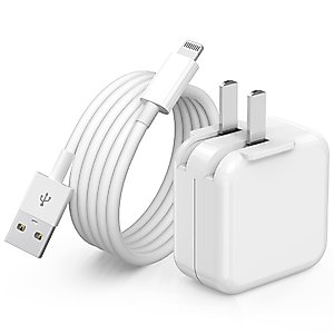 iPad Charger, iPhone Charger iPad Cord Fast Charging 12W USB Wall Charger Foldable Portable Travel Plug with 6.6FT Lightning iPad Cable Compatible with iPhone, iPad, iPad Mini 1/2/3/4/5,iPad Air 1/2/3