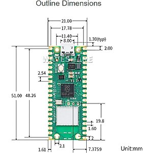 waveshare Pre-Soldered Header Raspberry Pi Pico W, Built-in WiFi Support 2.4 GHZ Wi-Fi 4, Based on Official RP2040 Dual-Core Processor,Dual-core Arm Cortex M0+ Processor
