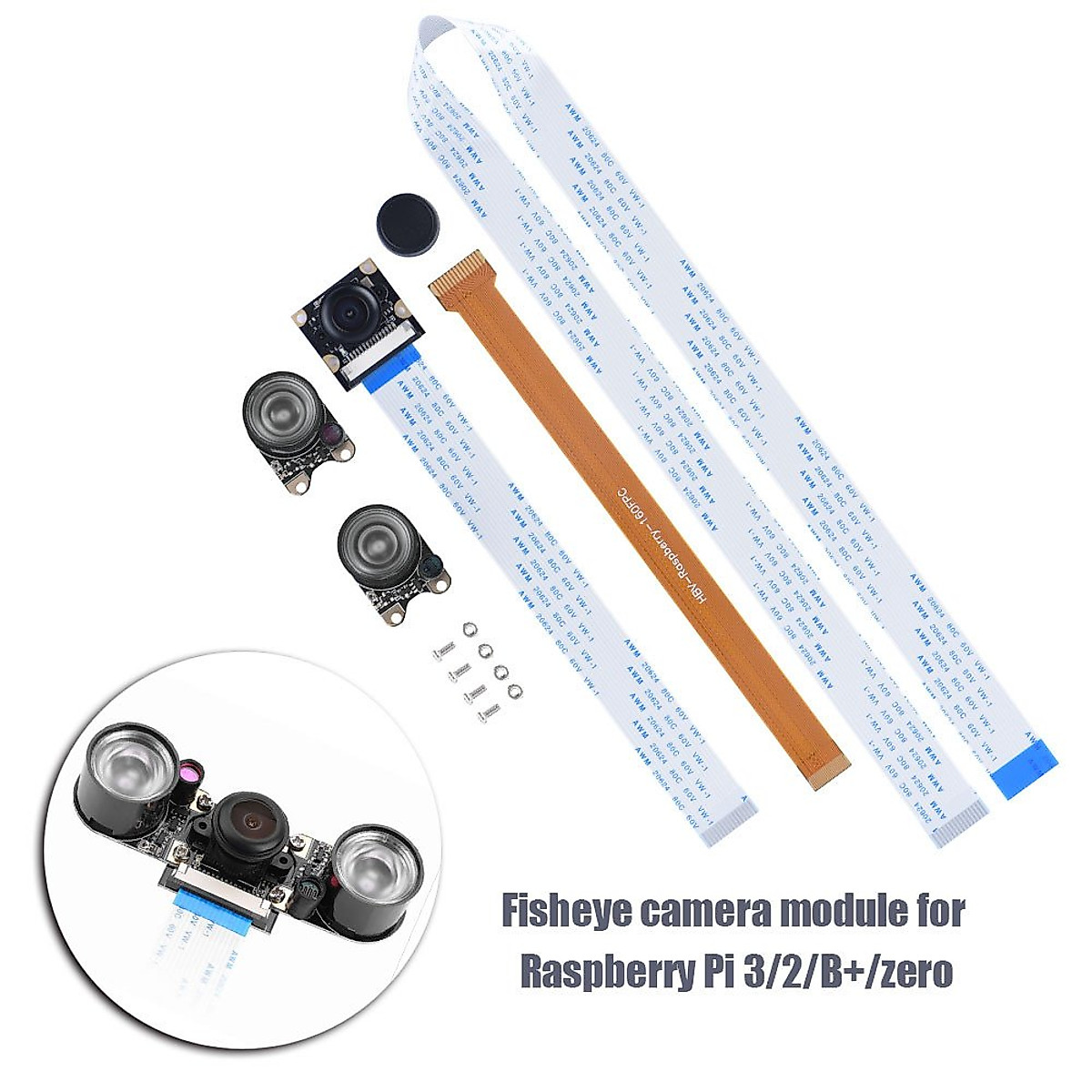 Fisheye Wide Angle Camera Module,1080P Professional Camera Module with 5MP OV5647 Webcam Sensor and Adjustable Lens for 2/3/B+/