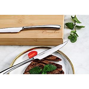 Cangshan 1027044 Rain II Series 8-Piece 420 Stainless Steel Forged Steak Knife Set in Bamboo Storage Chest