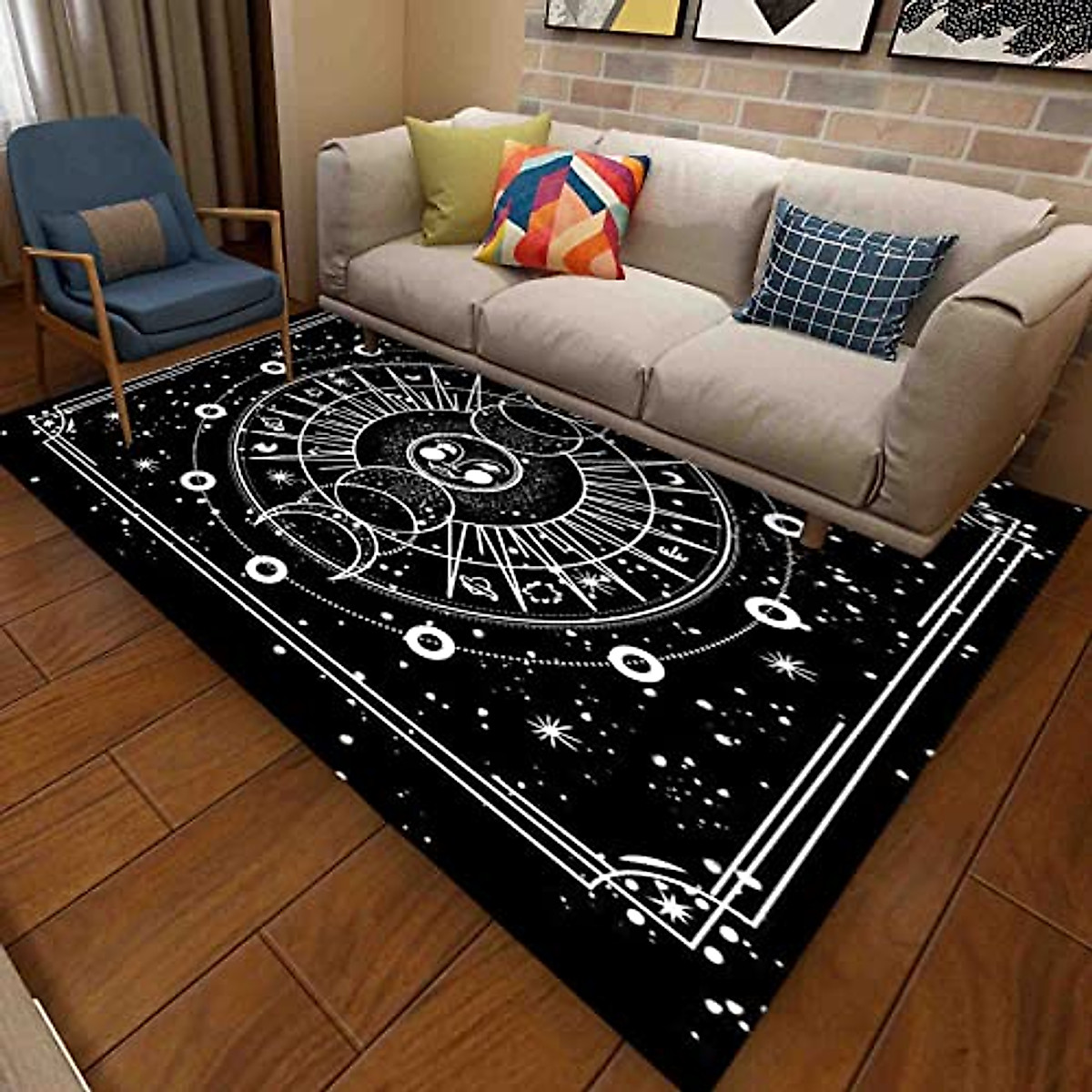 KRTGOOD Moon Phase Area Rug 3x5 Lunar Tarot Astrology Rugs for Bedroom Boho Celestial Mat