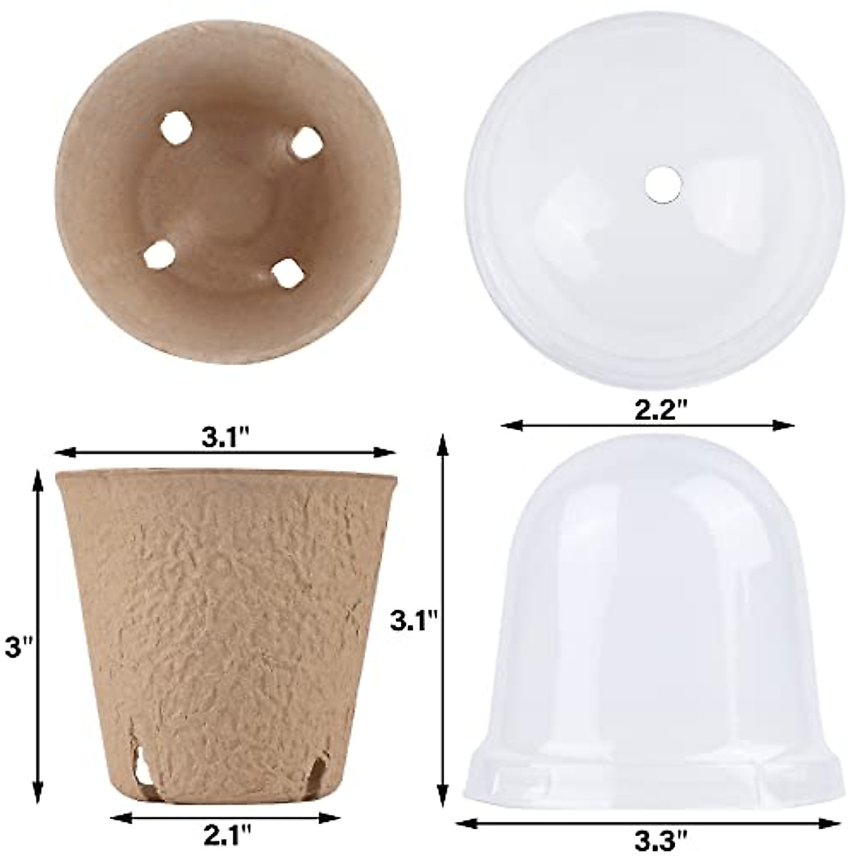 winemana 36 Set Plant Nursery Pots with Humidity Dome, Seed Starter Biodegradable Peat Pots, Seedlings Planting Pots with Labels for Indoor Outdoor Garden