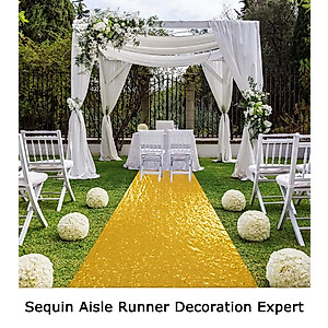 ShinyBeauty Wedding Aisle Runner Gold 4FTx35FT Sequin Aisle Runner for Wedding Ceremony Shiny Gold Aisle Runner for Weddings Bridal Aisle Runner Outdoor Wedding Walkway Decoration Floor Runner