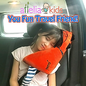 Attelia Kids Car Seat Belt Pillow for Kids, Neck Support Pillow Adjustable Seat Strap Shoulder Pads Road Trip Pillow Seatbelt Buddy (Grey Donkey L)