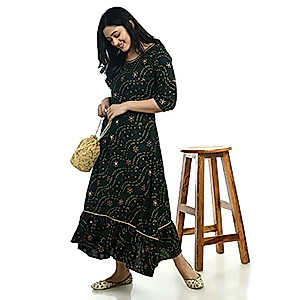 AnjuShree Choice Women Indian Tunic Tops rayon Kurti Dark Green