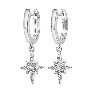 PAVOI 14K White Gold Plated S925 Sterling Silver Post Drop/Dangle Huggie Earrings for Women | Dainty Star Earrings