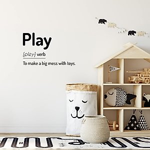 Vinyl Wall Art Decal - Play Definition - 16.5" x 26" - Trendy Cute Inspiring Positive Fun Quote Sticker for Bedroom Living Room Kids Room Playroom Nursery Baby Room Daycare Classroom Decor (Black)