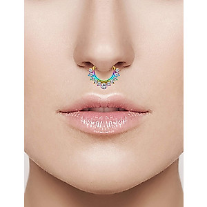 SCERRING Fake Septum Nose Hoop Rings Clear CZ Faux Non Pierced Clicker Hanger Nose Septum Ring Clip On Body Piercing Jewelry 20PCS Mix Color 1#