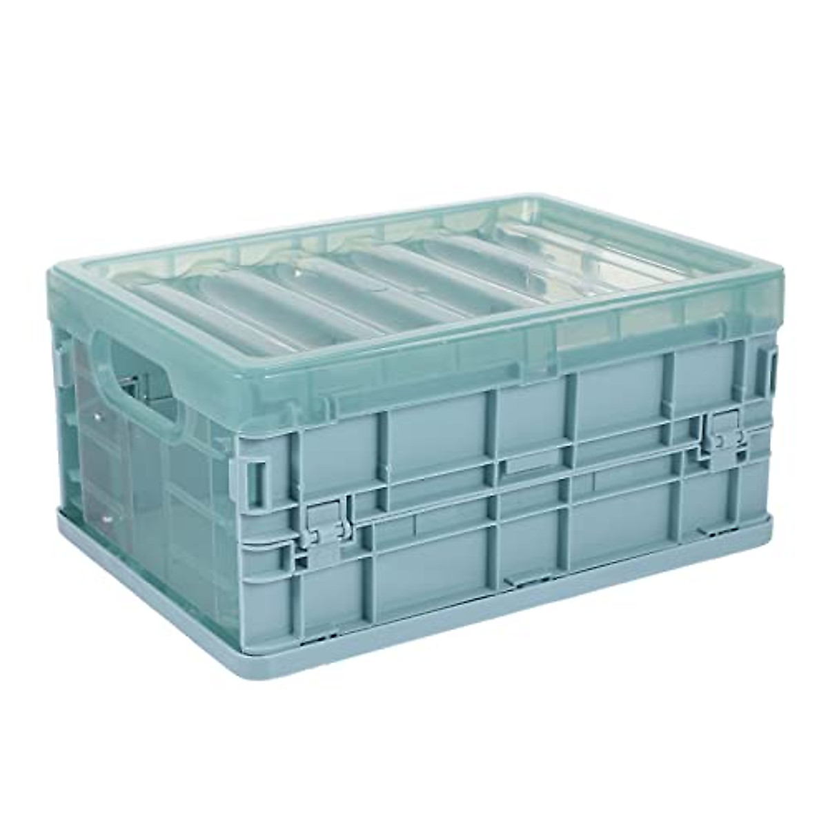 ULTECHNOVO Cubby Storage Organizer Foldable Storage Box with Lid- Large Box Organizer Stackable Cube Folding Crate for Home Office Clear Container