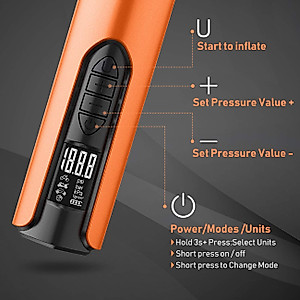 AirXwills Electric Bike Pump - 150 Psi Tire Inflator Portable Air Compressor Inflater, Air Pump with Digital Pressure Gauge 2000mAh Battery LED Light, for Car Bicycle Tires.