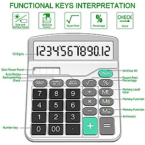 Calculators, Splaks 2 Pack Standard Functional Desktop Calculators Sola and AA Battery Dual Power Electronic Office Calculator with 12-Digit Large Display (1 Basic Black&1 Updated Silver)