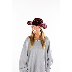 Funky Junque Women's Cowboy Hat - Large Sequin w/Suede String - Maroon Berry