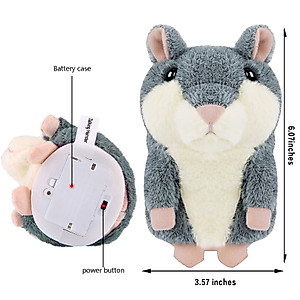 TWORIVER Toddler Toys Talking Hamster Repeats What You Say,Toys for 2 3 4 5 6 7 8 13 Year Old Girl Boy Birthday Gifts Ideas,Valentines Day Gifts for Kids Adults Easter Stuffed Animals Plush Toy Gray