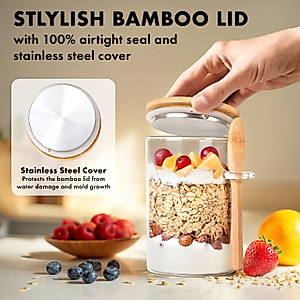Overnight Oats Containers with Lids, Labels & Spoons (4 x 16oz) Glass Jars for Oatmeal, Meal Prep, Food Storage | Leak-Proof Mason Jars for Oats, Cereal, Yogurt, Chia Pudding [Thicker Glass 3mm]