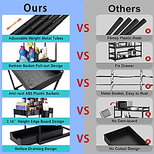 2 Pack Under Sink Organizers and Storage, 2 Tier Sliding Under Storage Drawer Organizer with Hooks and Hanging Cup,for Bathroom Kitchen Sink Organizer,Black