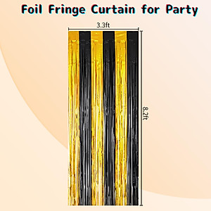 Merear Backdrop for Party Decorations, 3 Pack Black and Gold Foil Fringe Curtains Party Decor 8.2 * 3.3 FT Tinsel Streamers Birthday Party Decorations Photo Fringe Backdrop for Party, Graduation