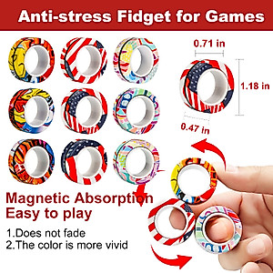 Pushmick 9 Pcs Finger Magnetic Rings Fidget Toys, Colorful Magnet Rings, Great Fidget Rings for Training Relieves Reducer Autism Anxiety.