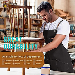 SHAWNTOO Chef Aprons for Men Women with Large Pockets, Cotton Canvas Cross Back Heavy Duty Adjustable Work Apron,Kitchen Cooking M-XXL