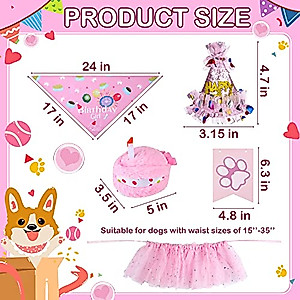 5 Pack Dog Birthday Party Supplies Pink Dog Birthday Set Included Dog Hat Bandana Happy Birthday Banner Dog Tutu and Birthday Cake Dog Party Decorations for Small Medium Large Dog Pet
