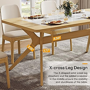 Tribesigns 63-inch Dining Table for 6, Modern Rectangular Dinner Table, Large Kitchen Table with X-Shaped Solid Wood Legs and Faux Marble Tabletop, for Dining Room, Kitchen (Oak and White Marble)