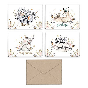 Paper Frenzy Woodland Animals Thank You Note Cards and Kraft Envelopes 24 pack