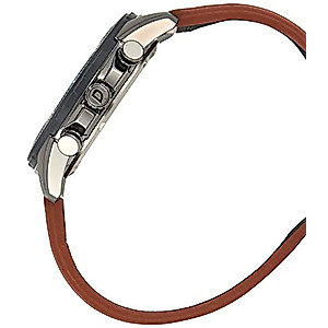 Citizen Men's Eco-Drive Weekender Chronograph Watch in Black IP Stainless Steel with Brown Leather strap, Black Dial (Model: AT2447-01E)