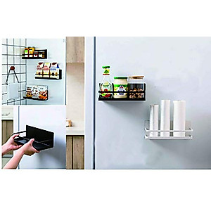 YCOCO Magnetic Spice Rack for Refrigerator,Single Tier Refrigerator Spice Storage Shelf,Easy to Install the Side of Refrigerator Can Hold spices,Salt,Pepper,Space Saving Black Pack of 2