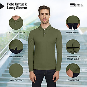 Three Sixty Six Men’s Untucked Casual Long Sleeve Polo - Collared Untuck Shirt with Two Button Placket and Stretch Fabric Ocean Blue