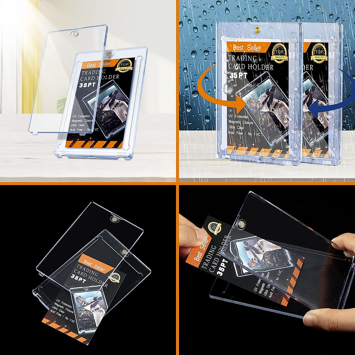 Zonon 50 Pieces Magnetic Card Holder Acrylic Baseball Card Holder 35pt Magnetic Trading Card Protector for Baseball Sports Trading Game Work Cards Storage and Display