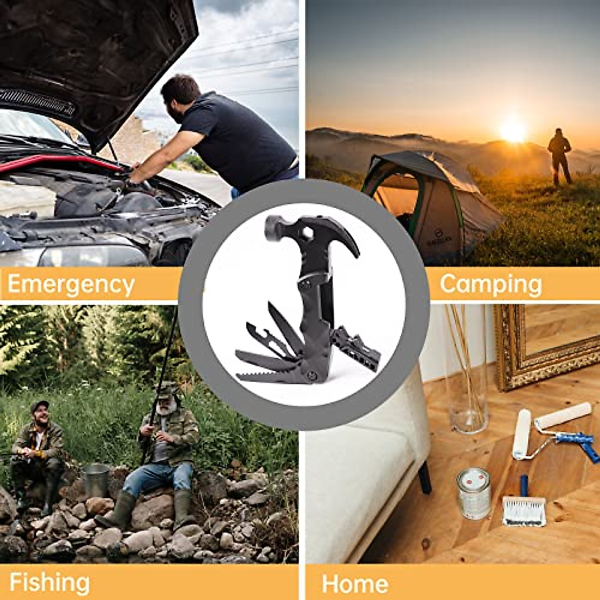 12 in 1 Hammer Multitool with Safety Lock, Camping Accessories Survival Gear,Cool Gadgets for Outdoor Fishing Hiking Anniversary Birthday Christmas Stocking Stuffers Gifts for Men Dad Boyfriend