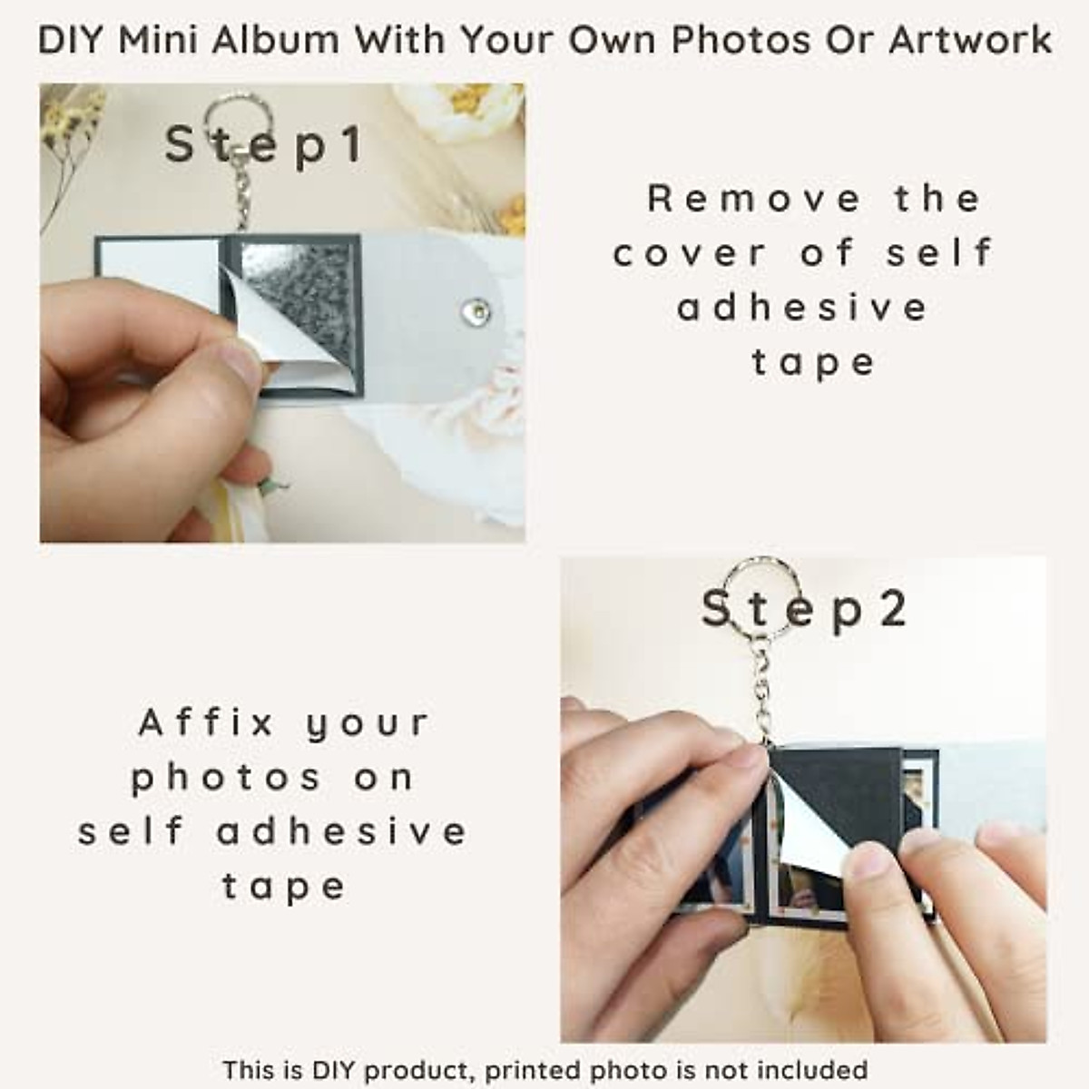 Mini Photo Keychain, DIY Small Custom Leather Memory Photo, Picture Keychains Personalized Album, Mini Cute Key Ring Keychain with Picture Book for Family, Boyfriend, Couples, Dog, Friends_MPKM