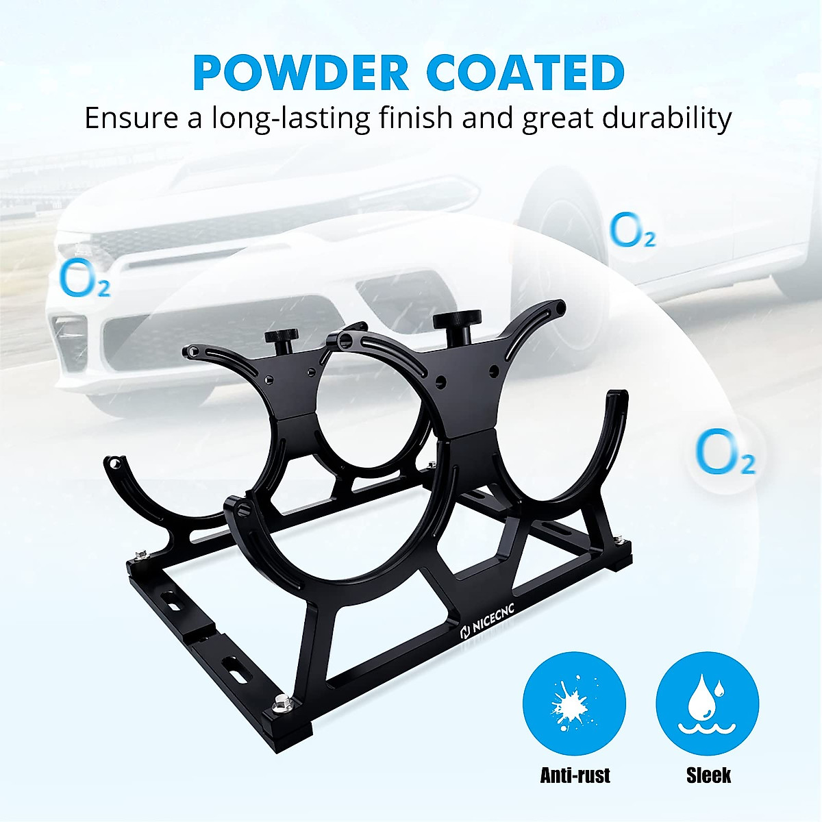 NICECNC 7” Nitrous Oxide Nos Dual Bottle Holder Bracket Billet Aluminum for Dual 10-15 Lb Bottles Black