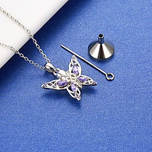 MANBU Butterfly Cremation Urn Necklace for Ashes - 925 Sterling Silver Memorial Keepsake with CZ Pendant Jewelry Women Keepsake Bereavement Gift for A Loss of the Loved One (Purple)