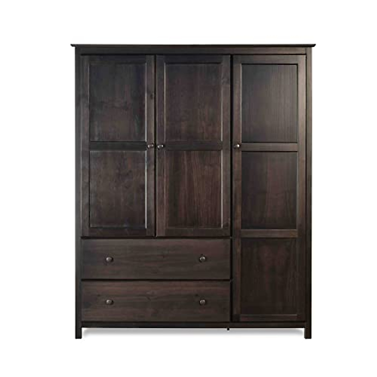 Grain Wood Furniture Shaker 3-Door Wardrobe, Solid Wood with Expresso Finish